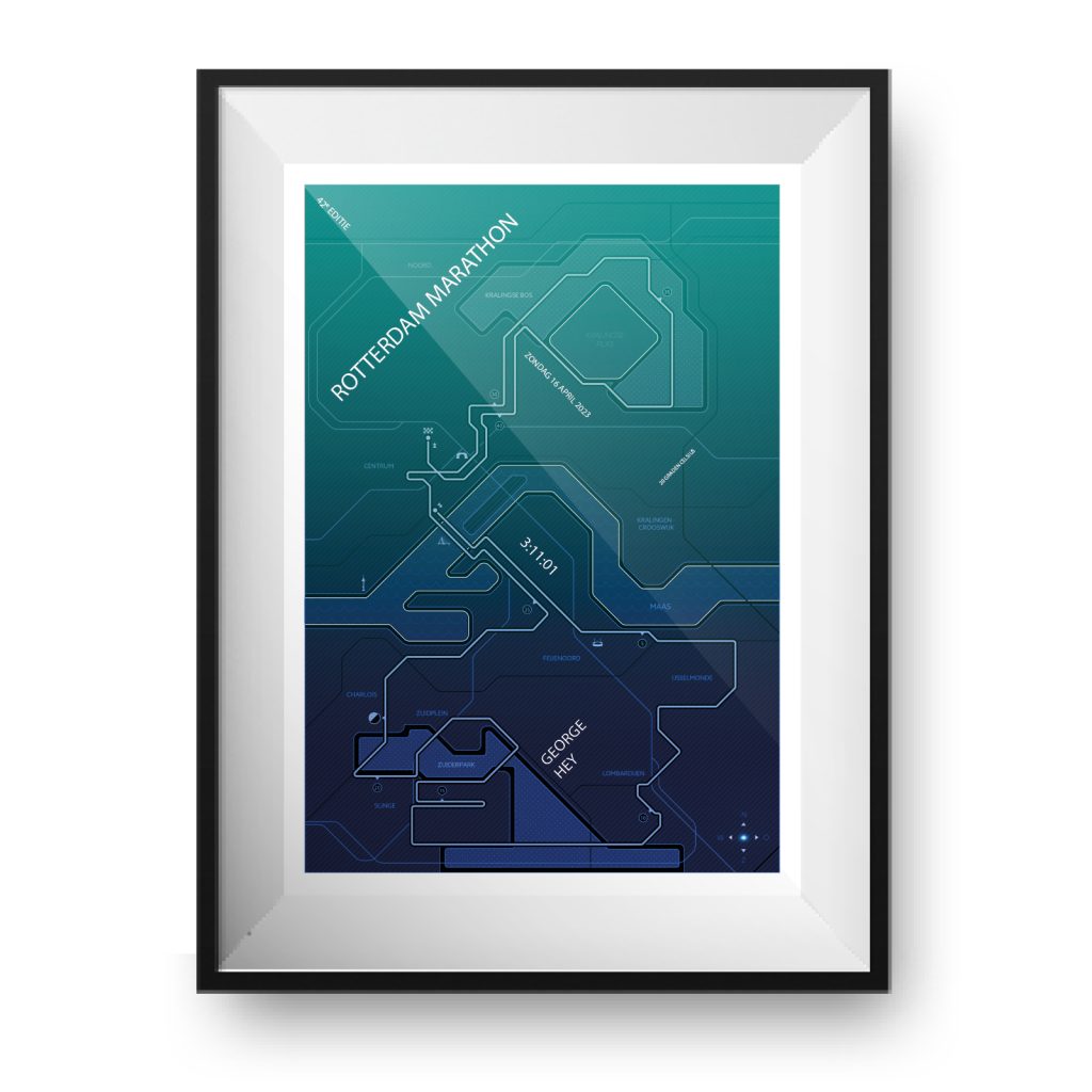 Moderne print NN Marathon Rotterdam met jouw naam en finishtijd!