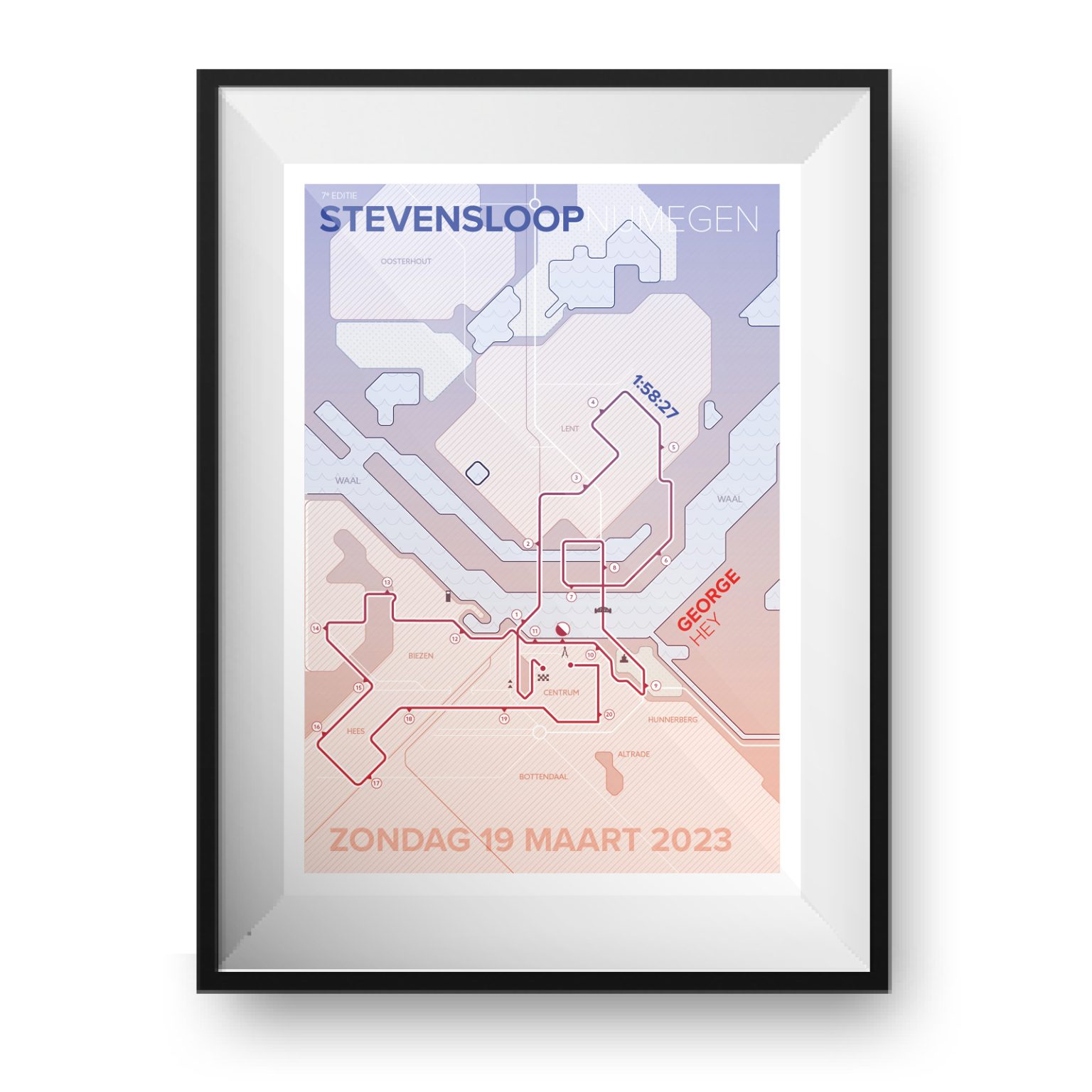 Print Stevensloop halve marathon Nijmegen met jouw naam en finishtijd!