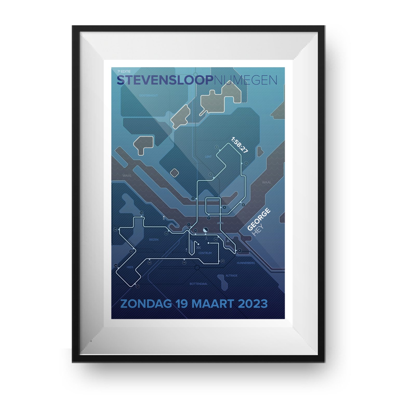 Print Stevensloop halve marathon Nijmegen met jouw naam en finishtijd!
